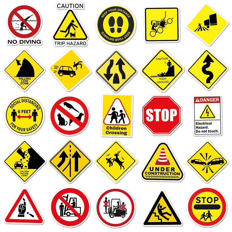 50PCS Warning Stickers Danger Banning Decal DIY Skateboard Fridge ...