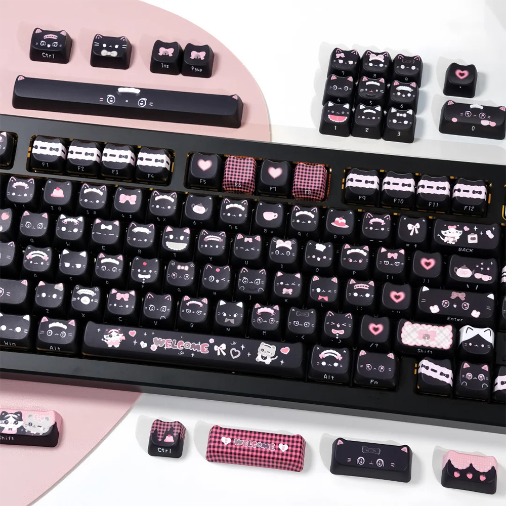 Pink Cat Head Theme Keycaps MAO Profile Five Sides Sublimation Side ...