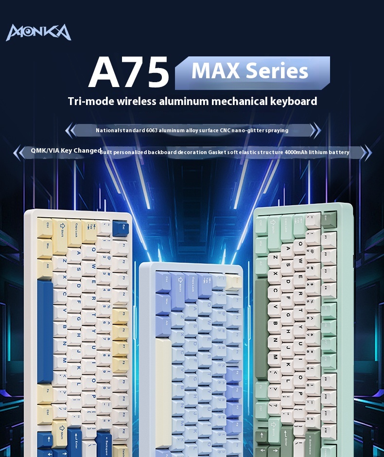 MONKA A75MAX Aluminum Wireless Mechanical Keyboard 75% Hot swappable ...