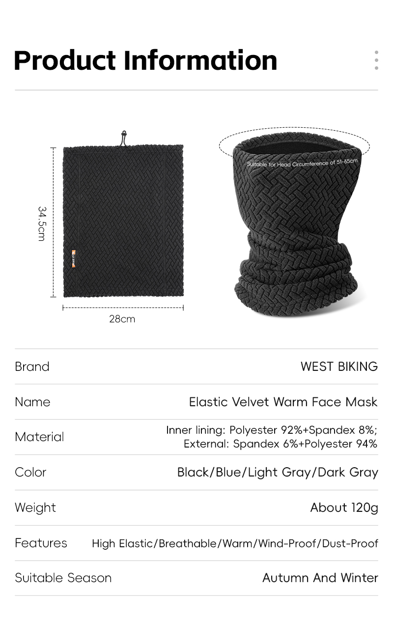 WEST BIKING Multifunctional Cycling Face Mask Elastic Velvet Warm ...