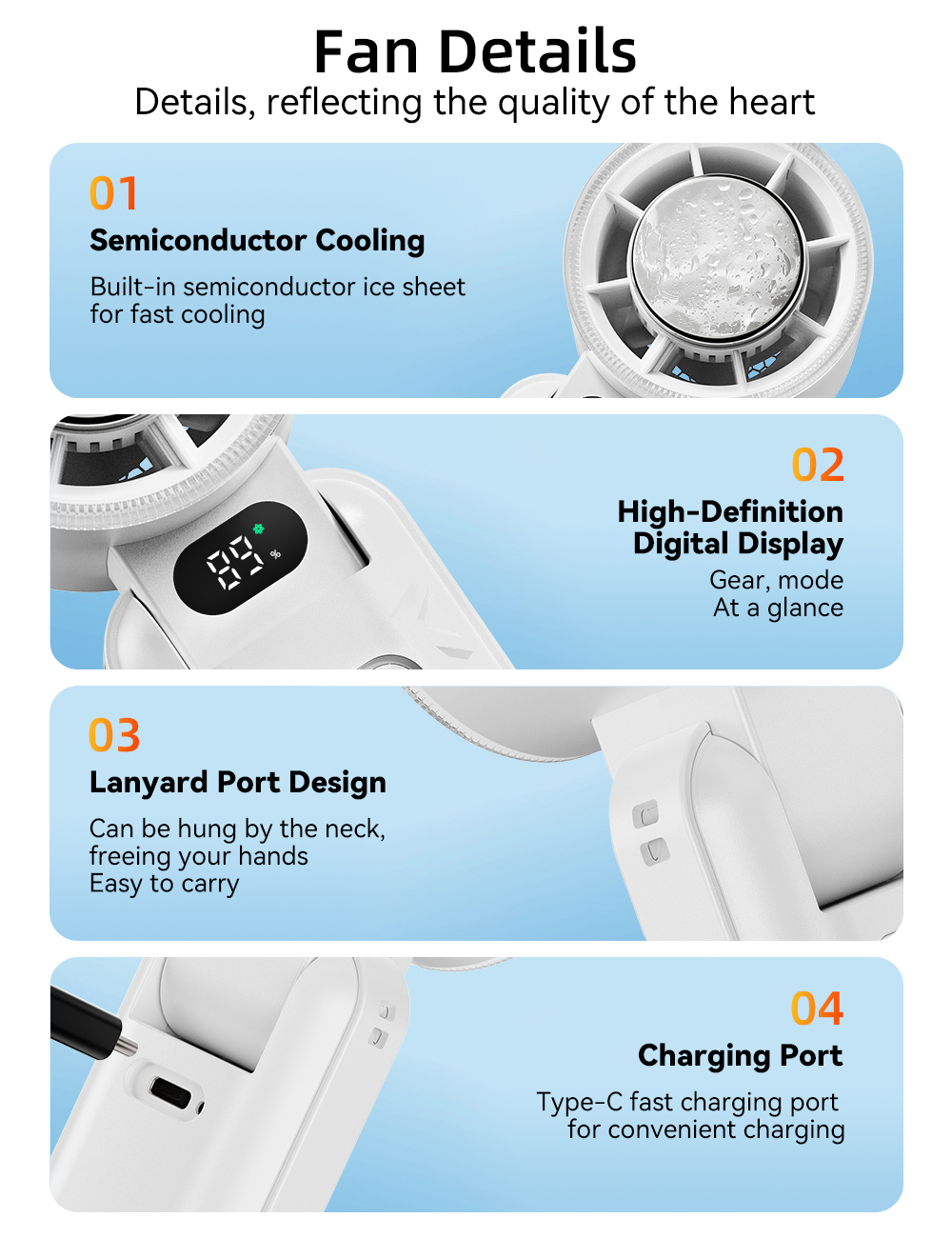 6000mAh Portable Turbo Cooling Fan - 15H Runtime 5 Speeds LED Display ...