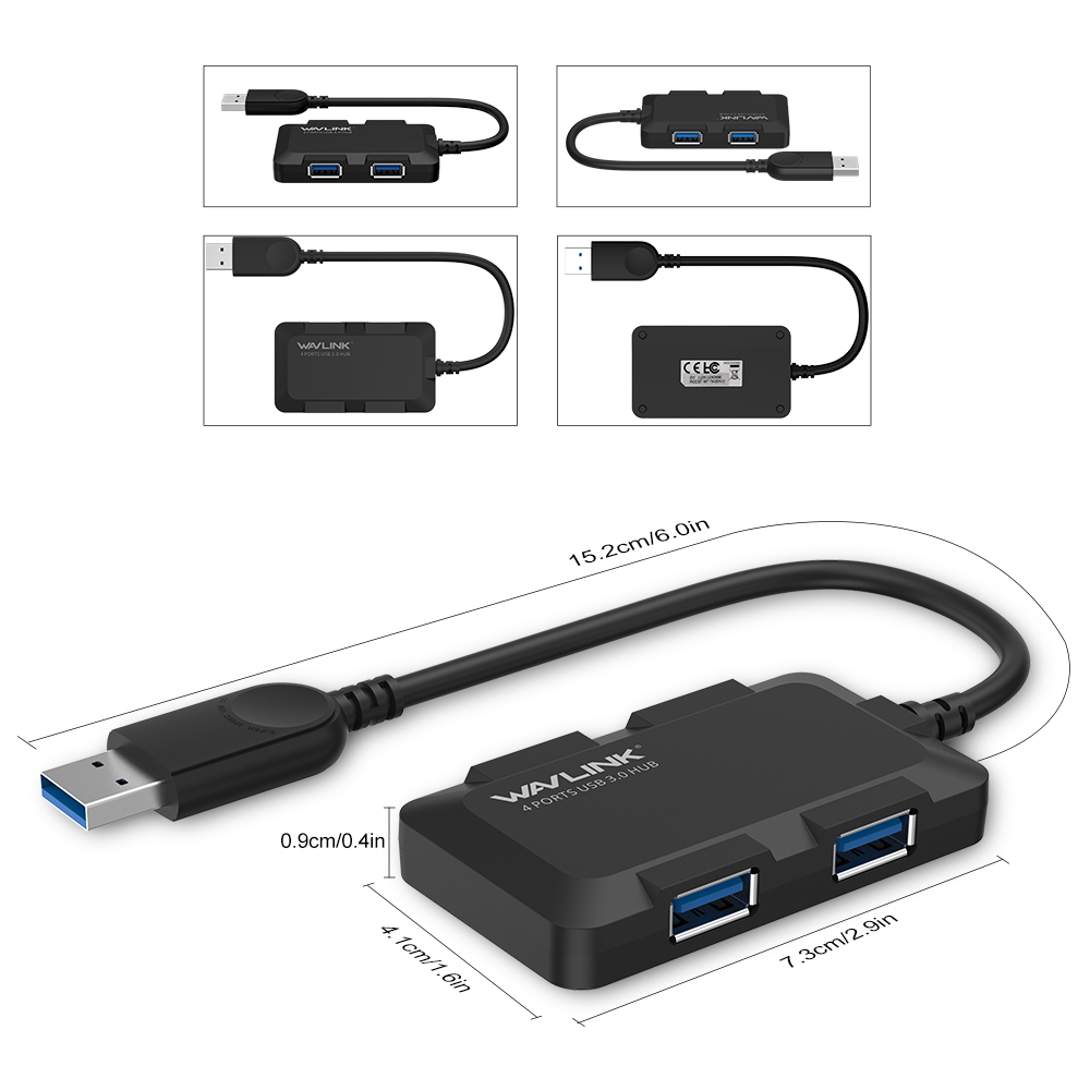 Wavlink 4-Port Compact Portable USB 3.0 Hub,Built-in USB3.0 Cable for ...