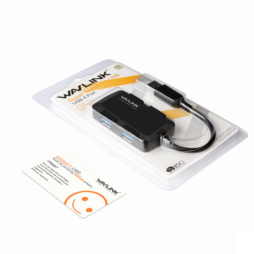 Wavlink 4-Port Compact Portable USB 3.0 Hub,Built-in USB3.0 Cable for ...