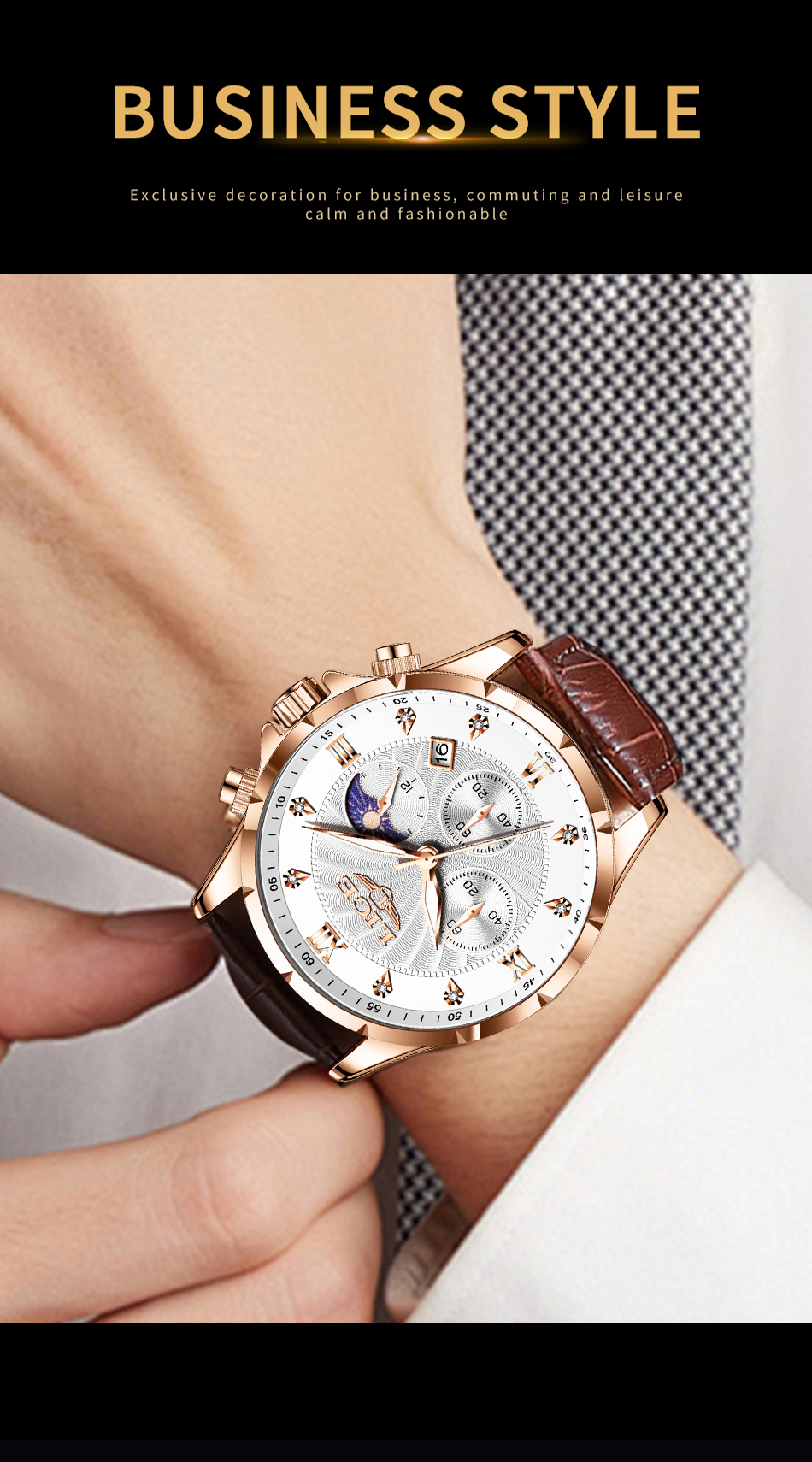 LIGE Original Men Watch Fashion Leather Strap Chronograph Sports ...