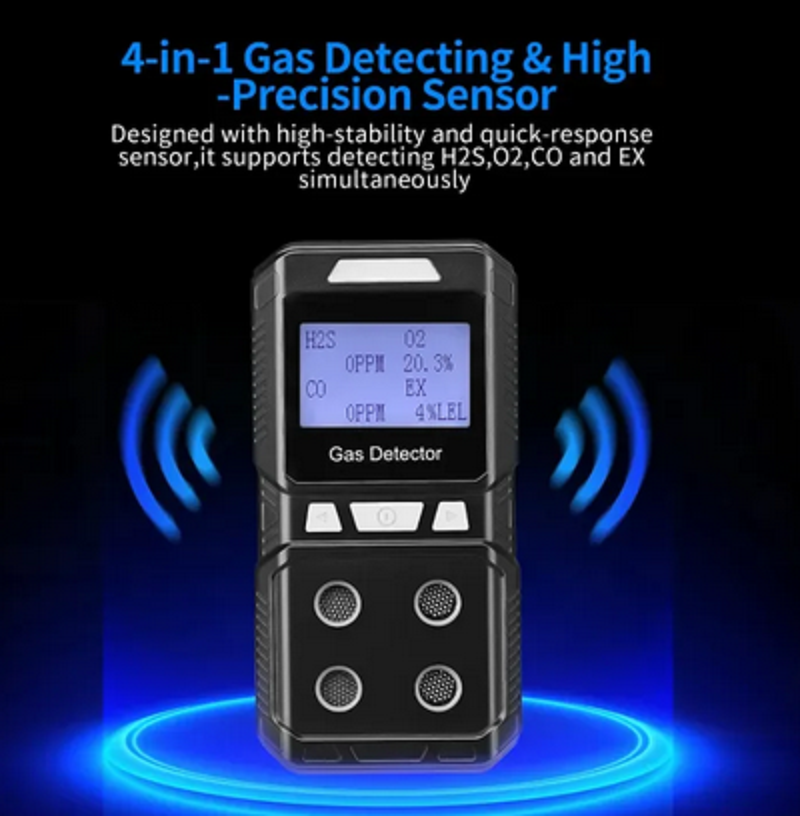 Rechargeable 4 in 1 Voice Type Gas Leak Detector Alarm EX O2 H2S CO LPG ...