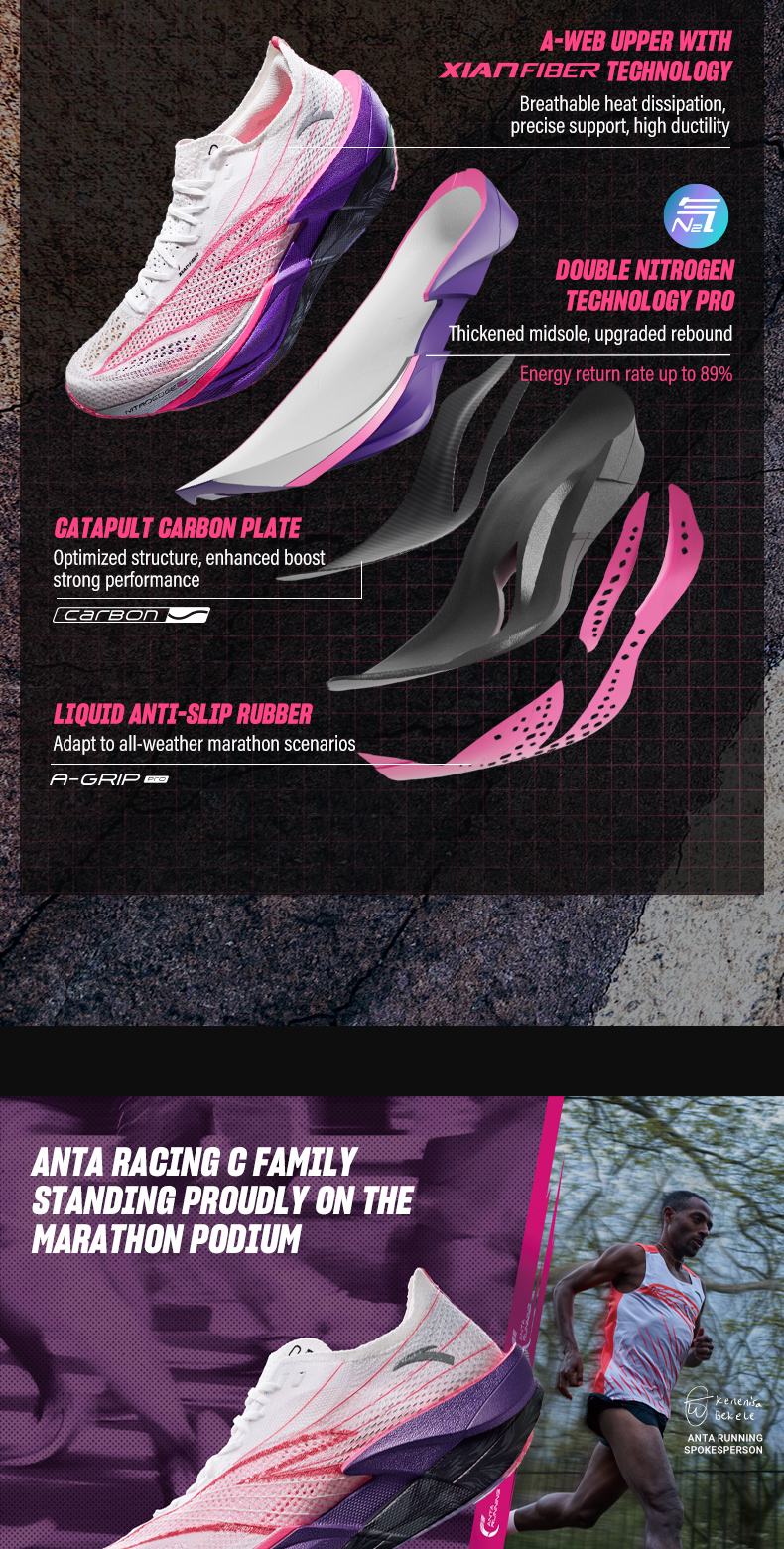 [MARATHON 3H30] ANTA Men C202 6 PRO Running Shoes Race Training Carbon Plate Kasut Larian ...