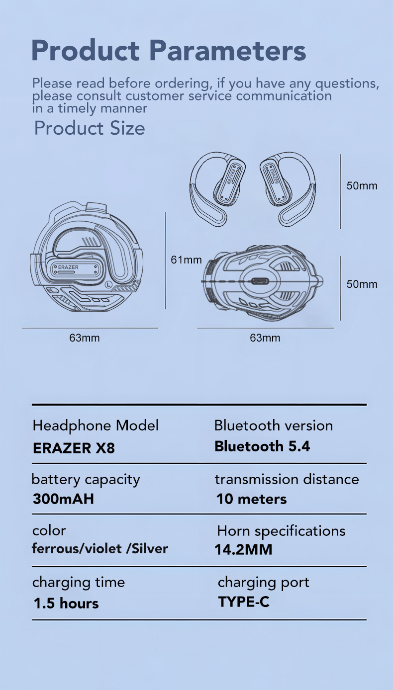 Lenovo ERAZER X8 AI Translator Earbud OWS Open Earphone Bluetooth ...
