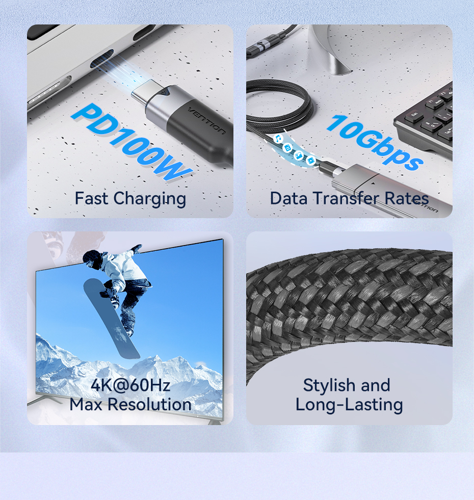 Vention USB Type-C 3.2 Gen2 Male to Female PD 100W Fast Charing ...