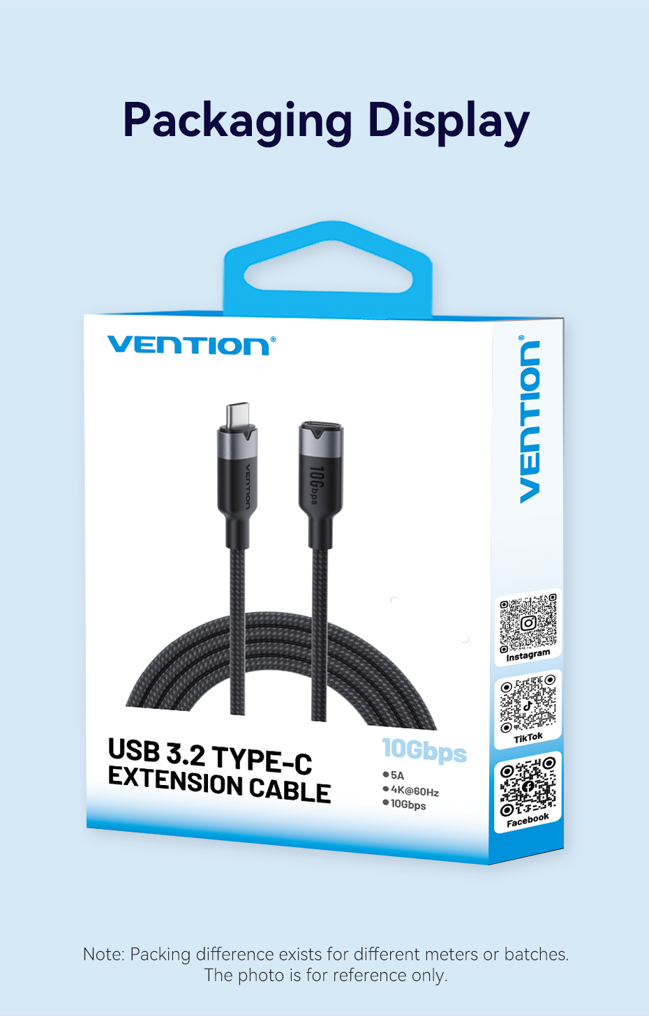 Vention USB Type-C 3.2 Gen2 Male to Female PD 100W Fast Charing ...