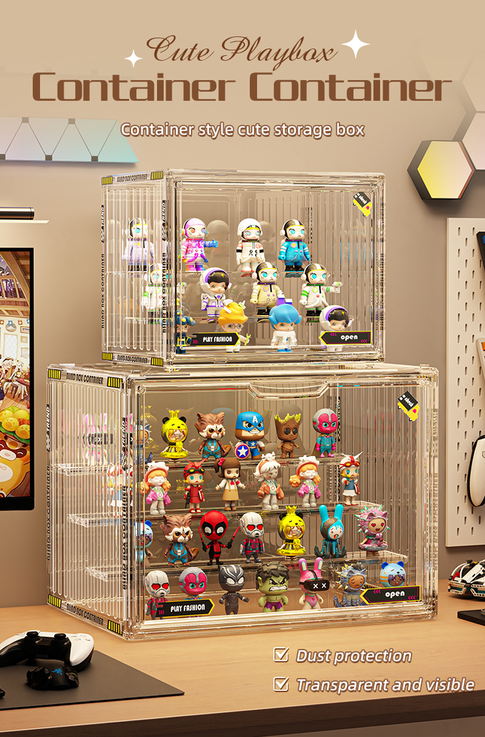 Acrylic PopMart Display Box With Step Multi-Tier Stackable Labubu Doll ...