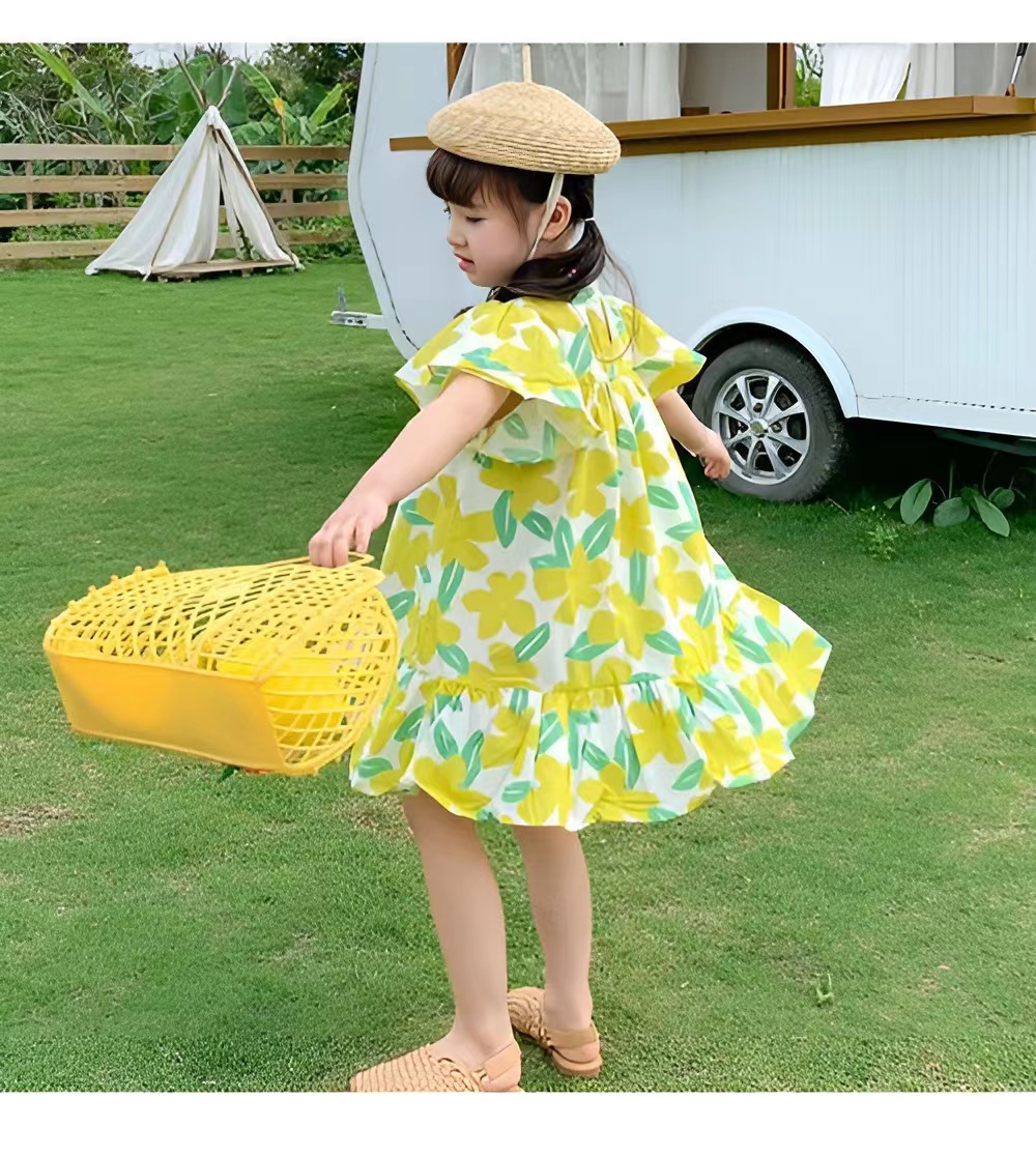 floral dress Fat baby girls summer cartoon Casual cotton flying sleeve ...