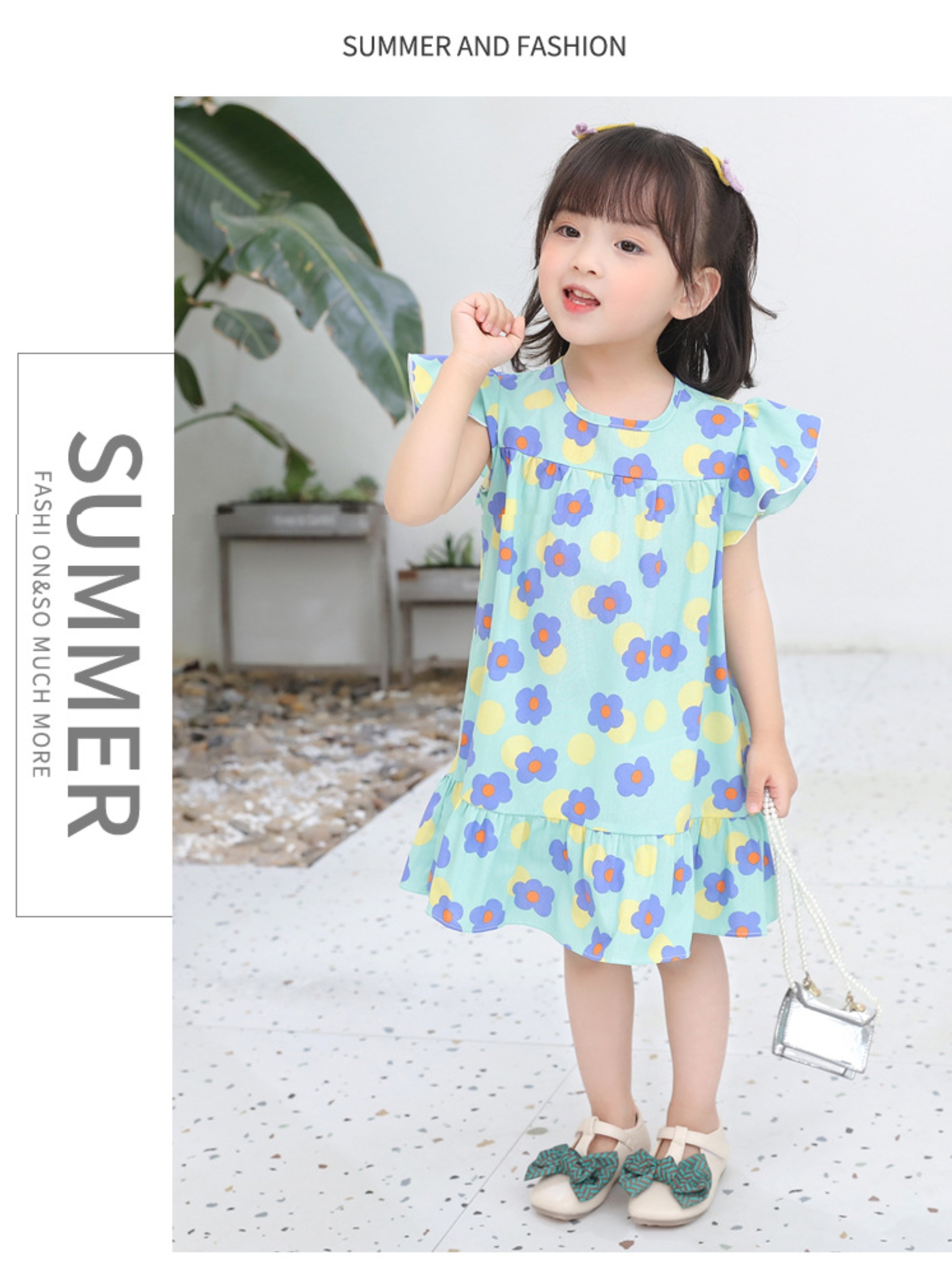 floral dress Fat baby girls summer cartoon Casual cotton flying sleeve ...