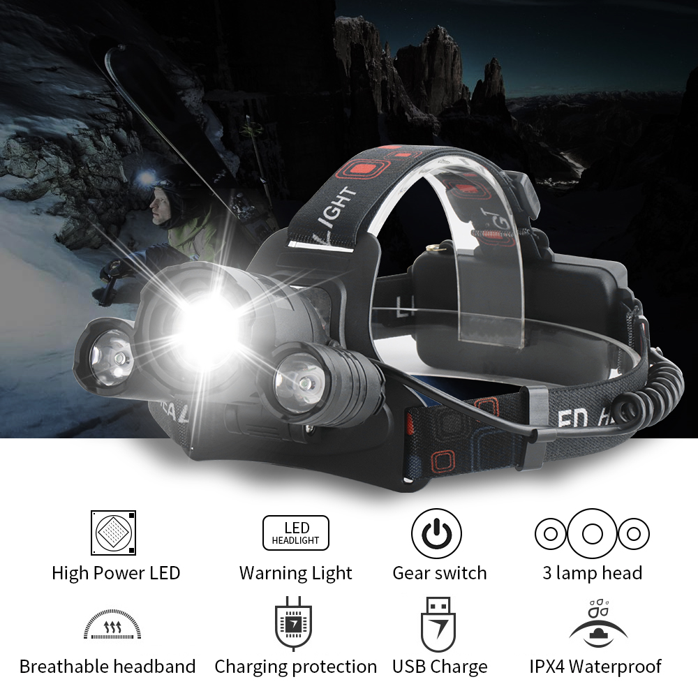 [CLEARANCE SALE] BORUiT RJ-3000 LED Zoom Headlight 5 Mosdes 3000LM USB ...