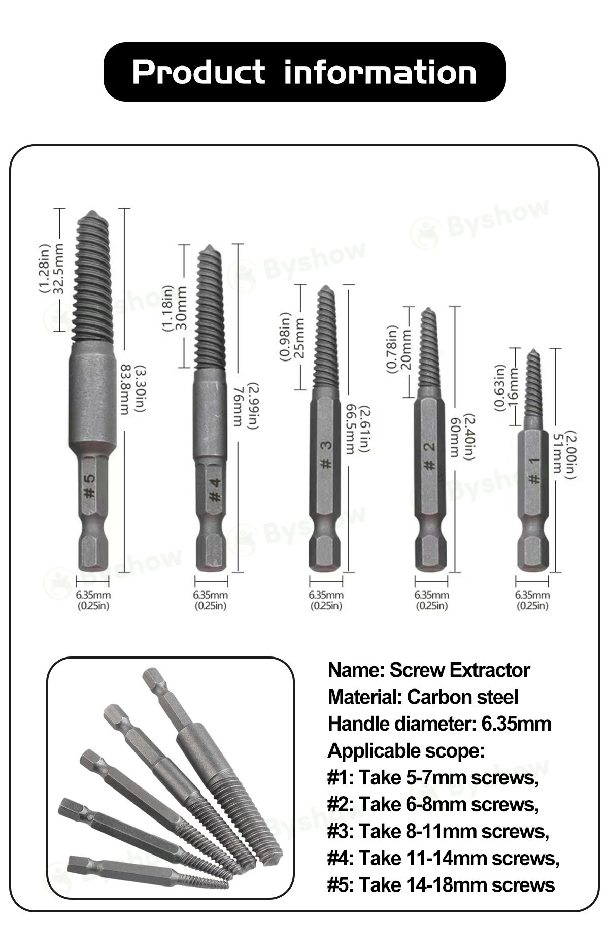 【Byshow】5Pcs/SET Screw Extractor Kit Damaged Screws Damaged Removal ...