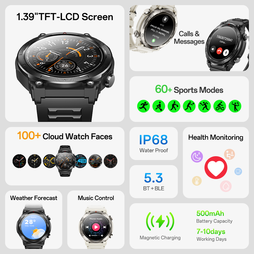 Aolon Navi R2 Smartwatch Built In GPS 24h Heart Rate 10-Day Battery ...