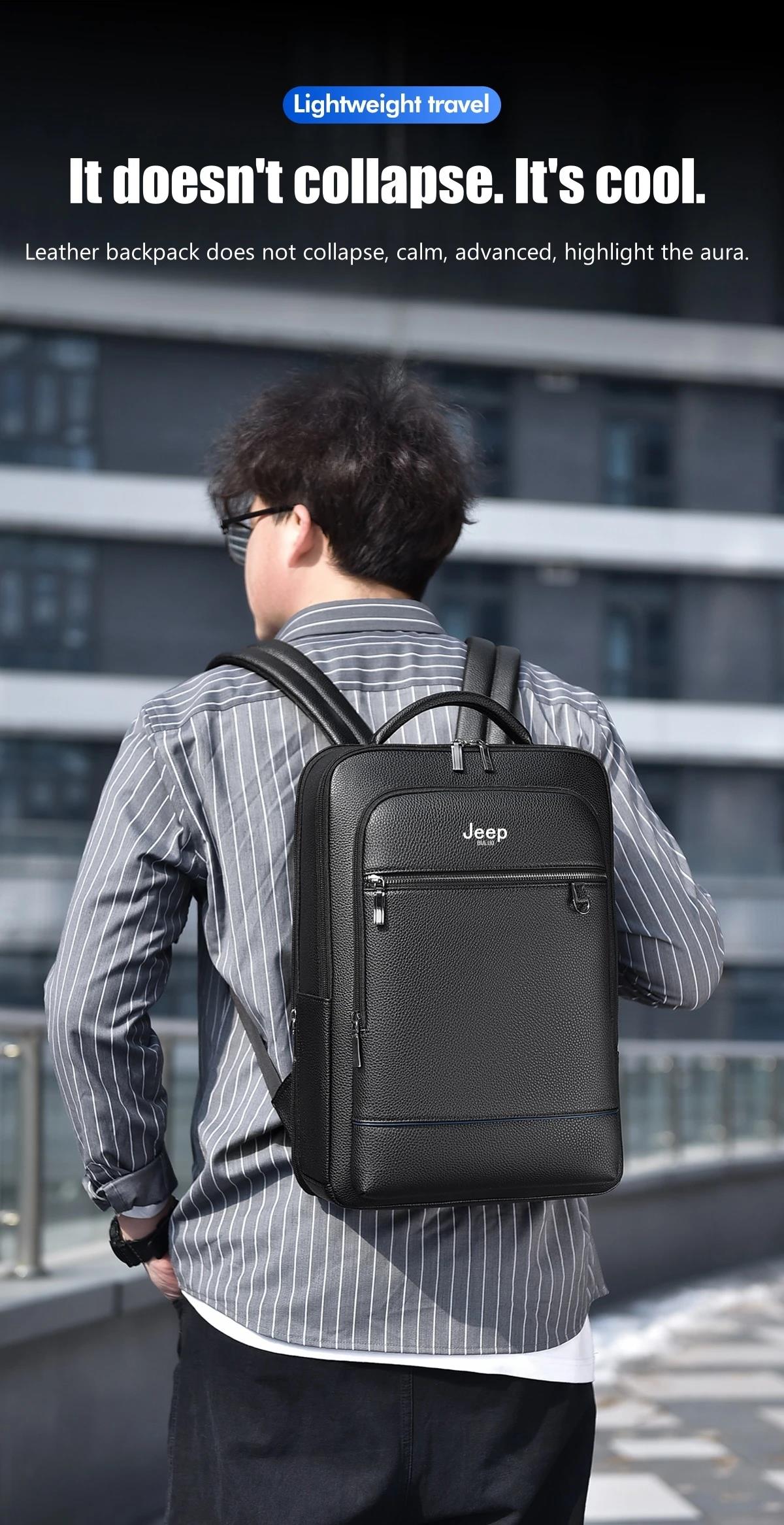 JEEP BULUO brand men genuine leather business backpacks high quality ...
