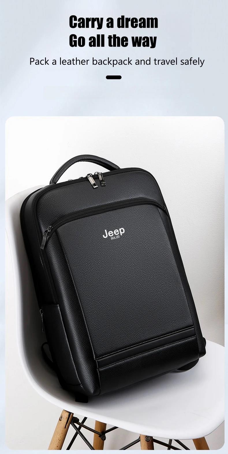 JEEP BULUO New Men's backpack genuine cow leather urban business office ...