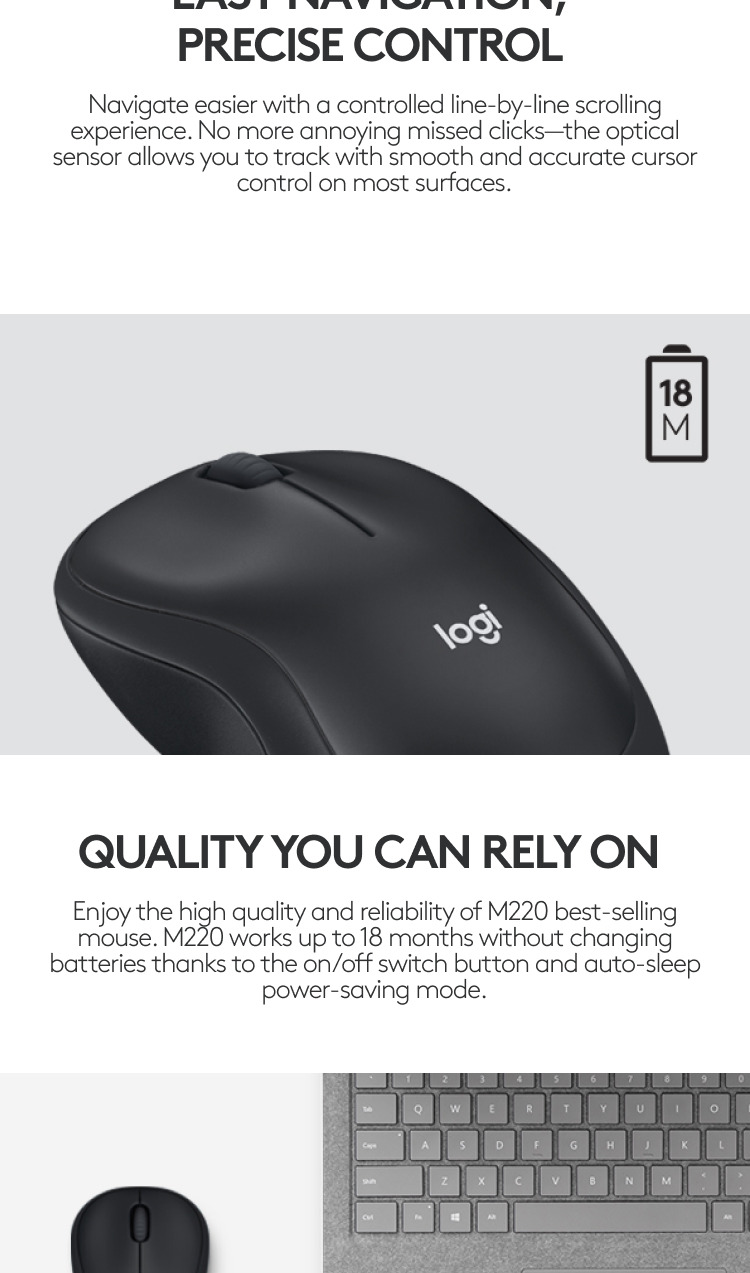 Logitech M220 Wireless Mouse, Silent Buttons, 2.4 GHz with USB Mini ...