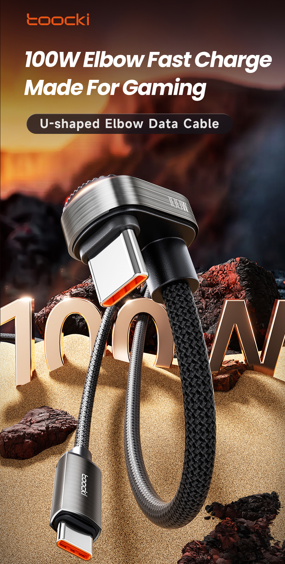 Toocki 100W Type C To Type C U-Shaped Elbow Design Cable With180 Degree ...