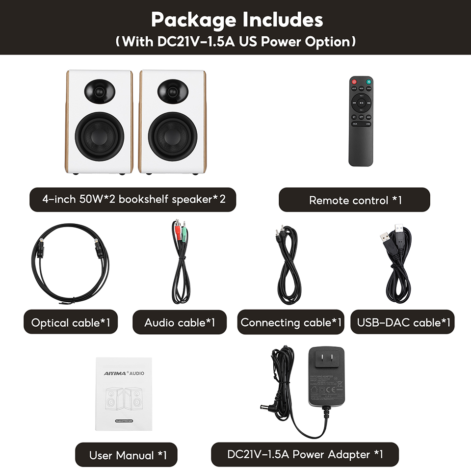 AIYIMA S600 Bluetooth Bookshelf Speaker 4 Inch 50WX2 Active Audio Power HiFi Home Support 24bit ...