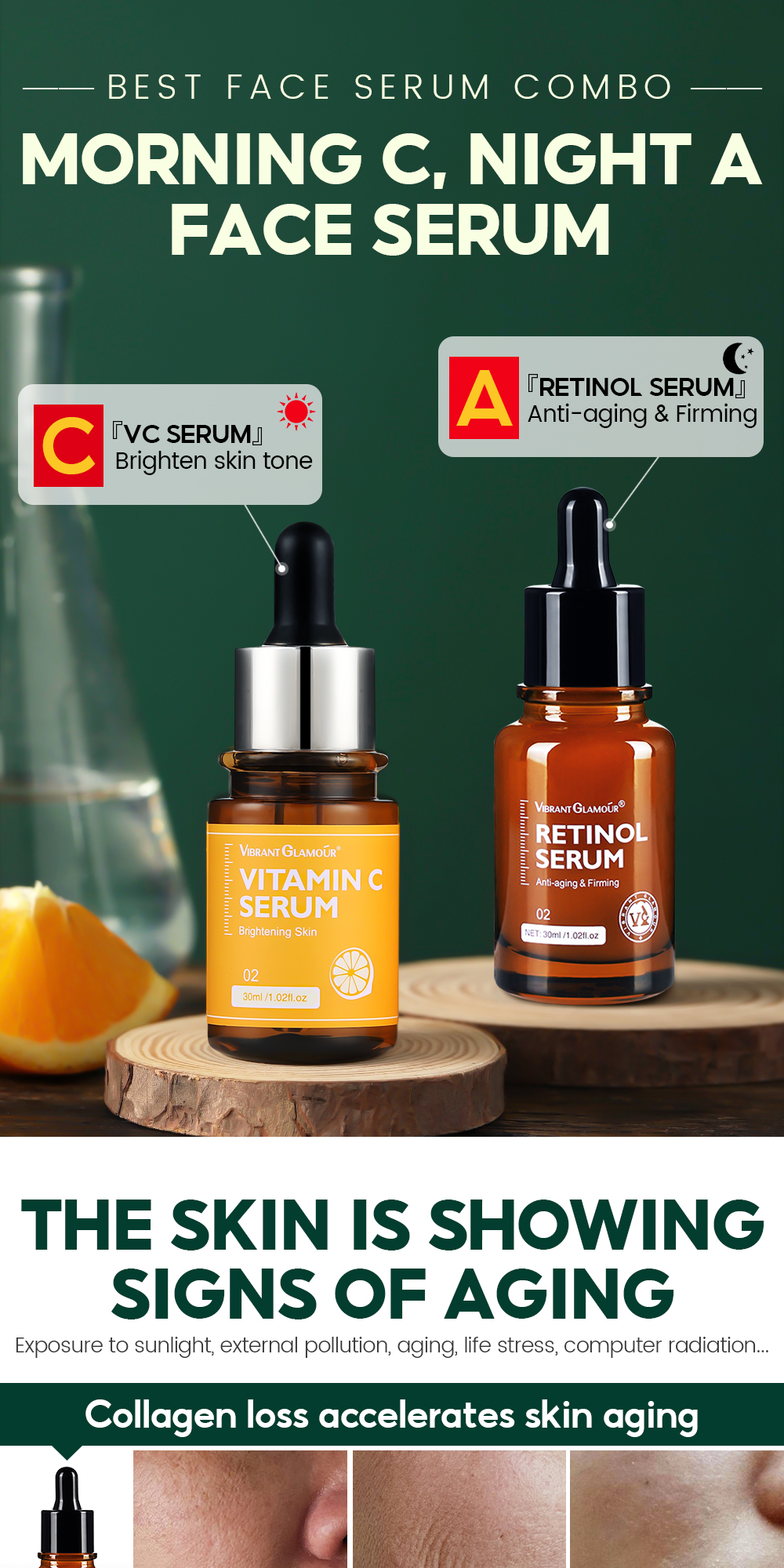 VIBRANT GLAMOUR Morning C & Night A Facial Serum Vitamin C Whitening ...