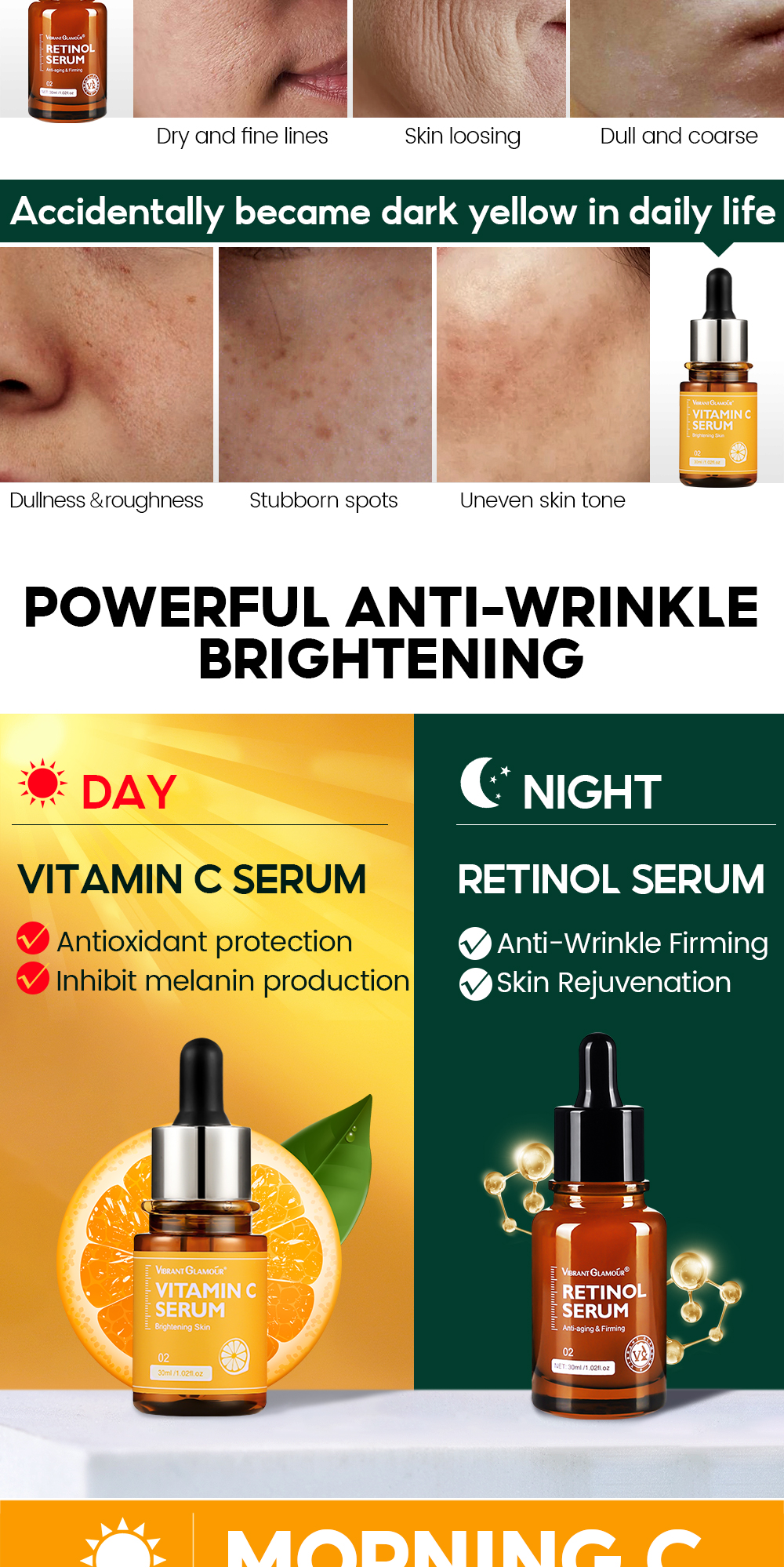 VIBRANT GLAMOUR Morning C & Night A Facial Serum Vitamin C Whitening ...