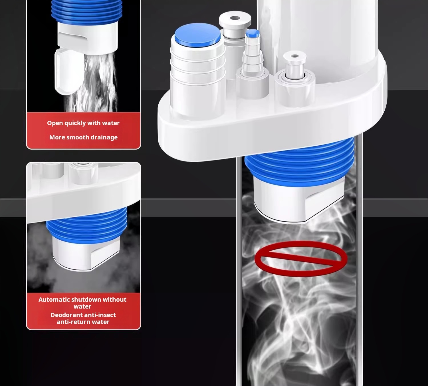 Kitchen sewage pipe anti backflow odor device, three-way check valve ...