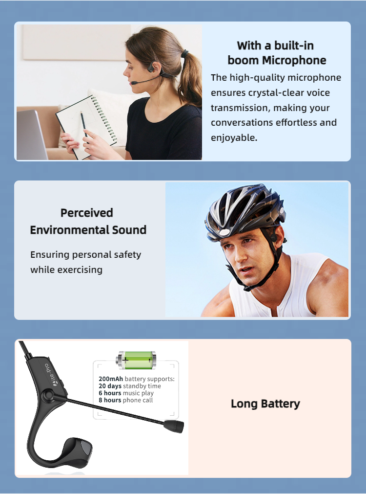 Bone Conduction Headphones With Boom Microphone Wireless Bluetooth ...