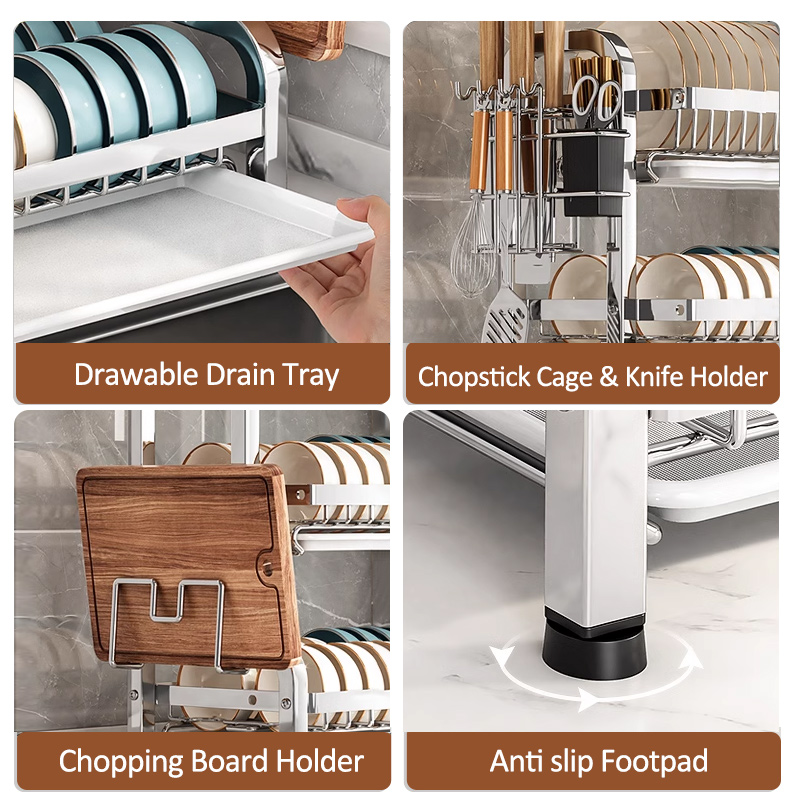 iSPECLE 2/3 Layers Dish Rack 304 Stainless Steel Dish Drying Rack Rak ...