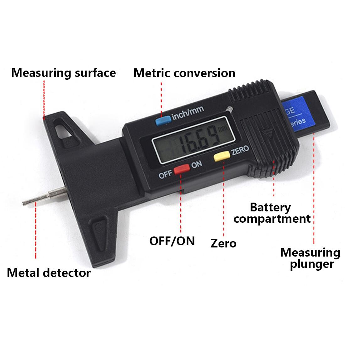 25.4mm LCD Digital Car Tyre Thread Depth Measuring Tool Thickness ...