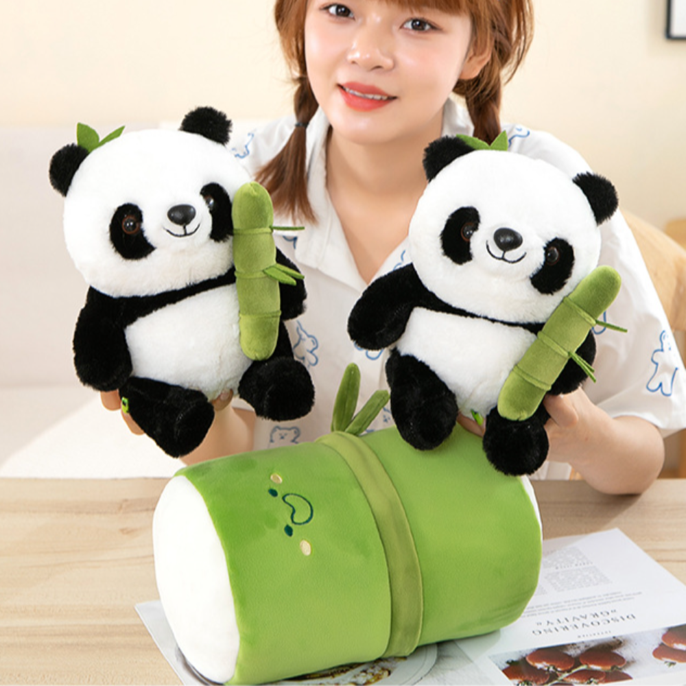 AOPHEKM Panda In Bamboo Tube Doll, Plush 25cm Stuffed Panda Pillow ...