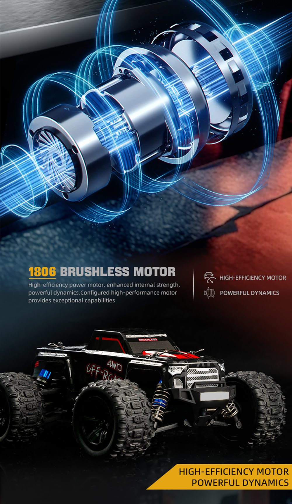 JJRC 4WD RC Car 2.4GHZ 40Km/h High Speed 1806 brushless Motor 35A 2S ...