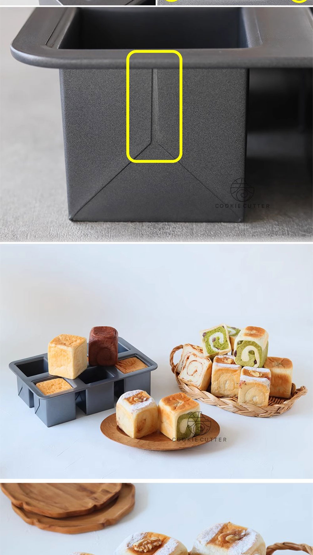 6 Cavity Mini Square Shape Toast Carbon Steel Cake Pan Pound Cake ...