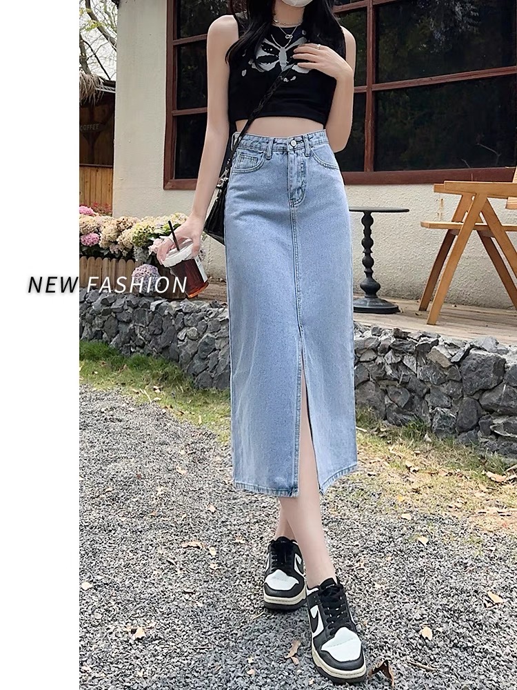Retro Maxi Denim Skirt Maong Palda Jeans Korean Style Skirt With Slit ...