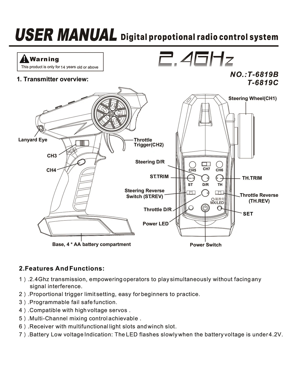 NEEBRC 7CH 2.4G NB-7D 7 Channel Remote Controller Transmitter With RX ...