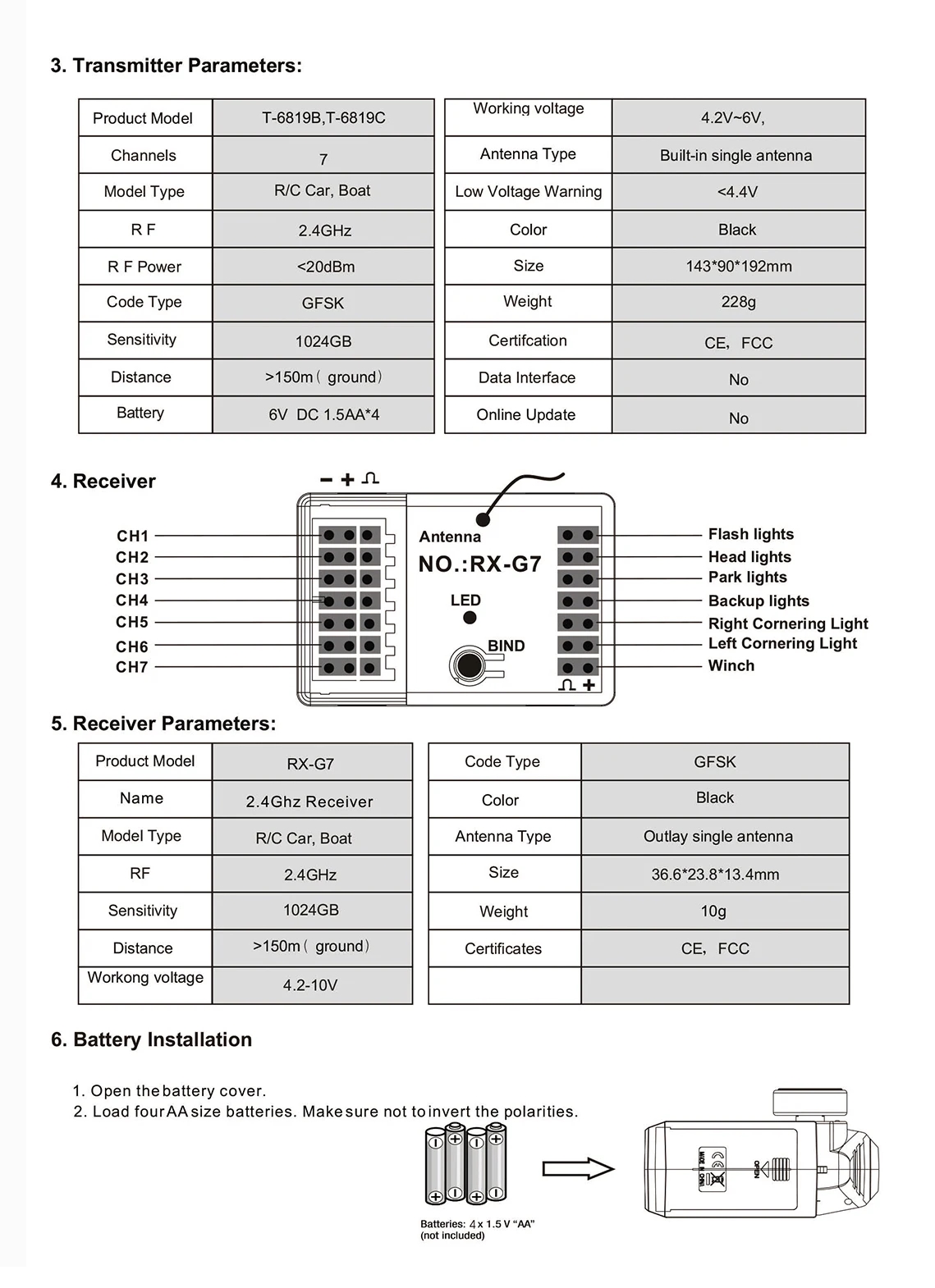 NEEBRC 7CH 2.4G NB-7D 7 Channel Remote Controller Transmitter With RX ...