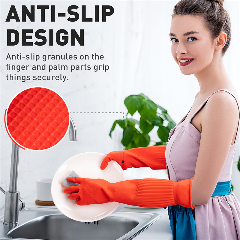 1Pair Lengthen Dishwashing Cleaning Gloves Latex Rubber Waterproof Work ...