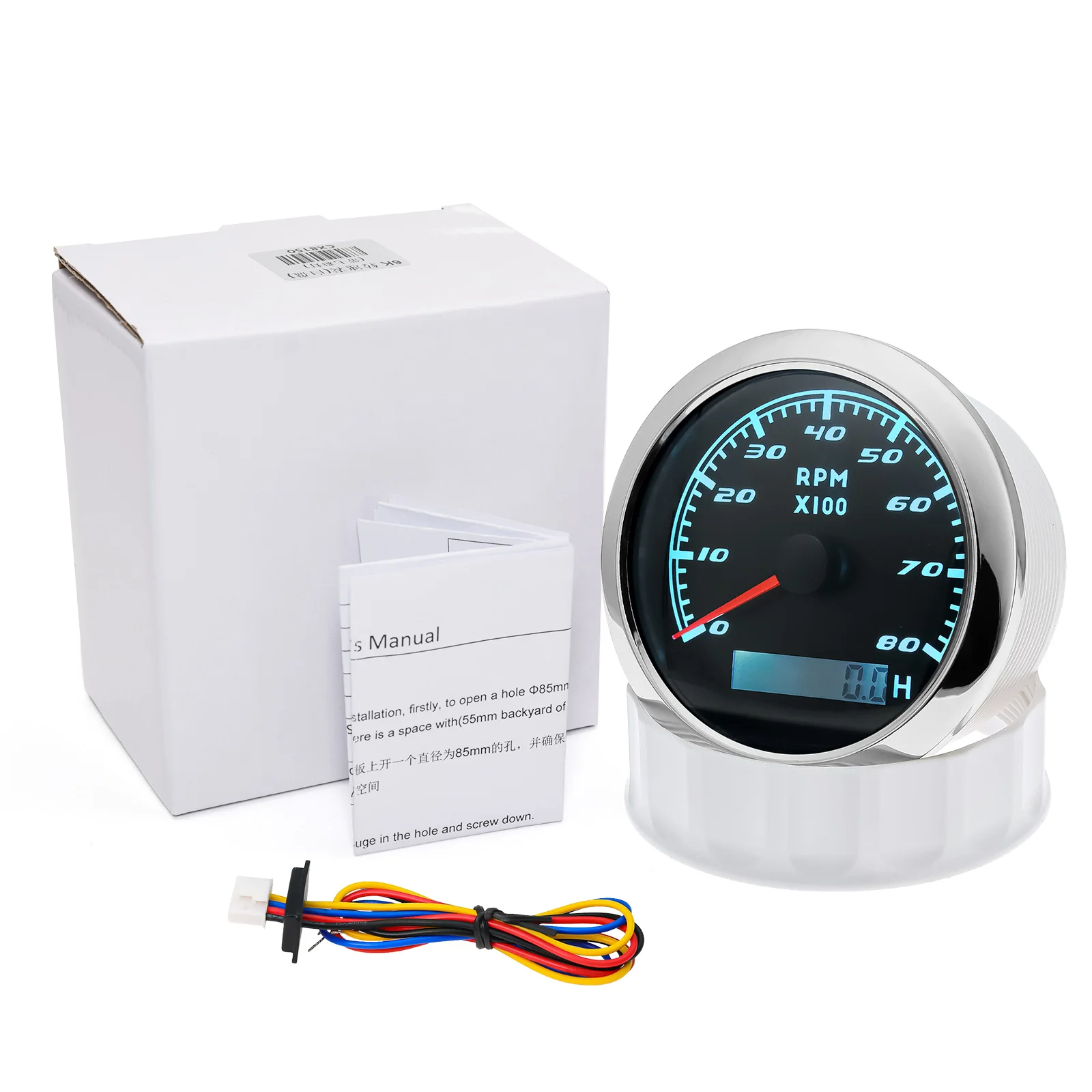 85mm Car Boat Tachometer Gauge 3000/4000/6000/7000/8000RPM Tacho Meter ...