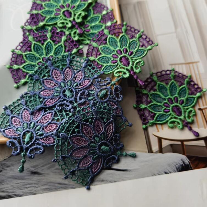 10Pcs Sparkling Green Purple Gradient Embroidered Fan Lace Fabric Patch ...