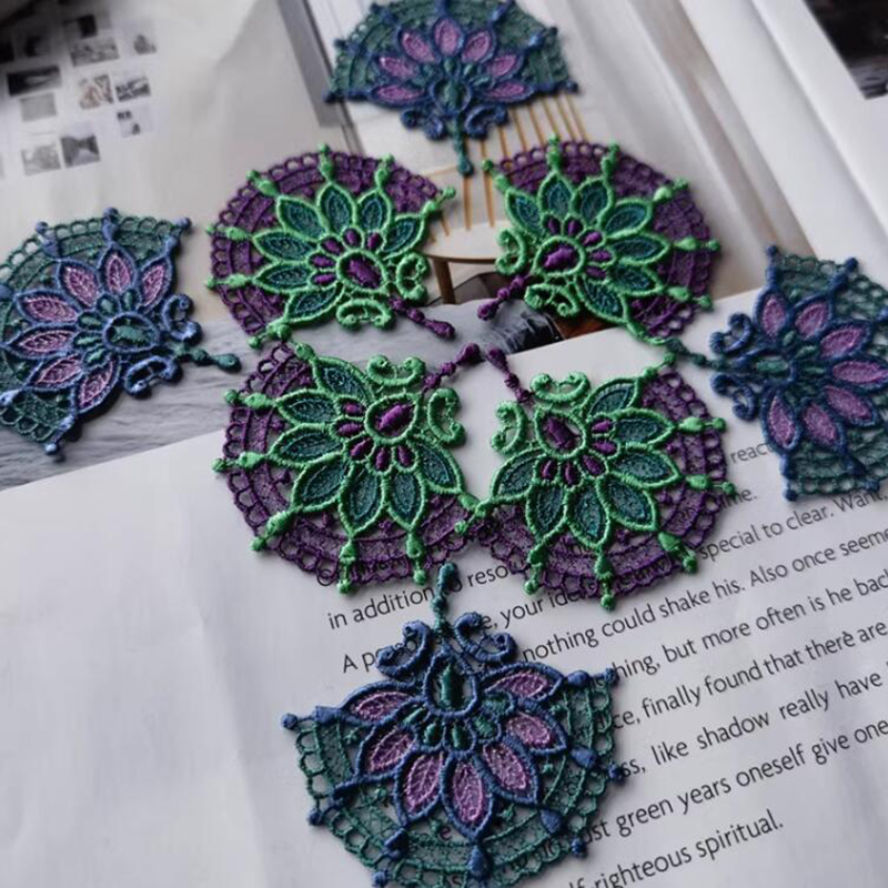 10Pcs Sparkling Green Purple Gradient Embroidered Fan Lace Fabric Patch ...