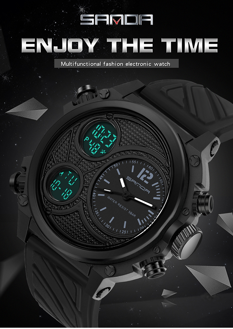 SANDA Fashion Waterproof Dual Display Multifunctional Men's Watch 3002 ...