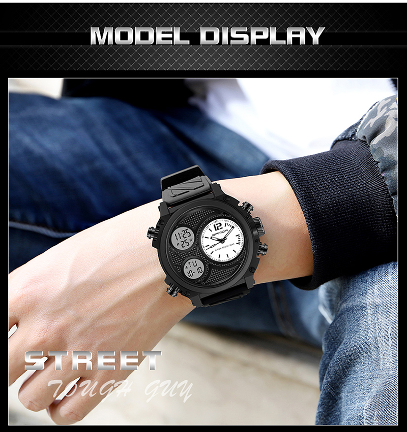 SANDA Fashion Waterproof Dual Display Multifunctional Men's Watch 3002 ...
