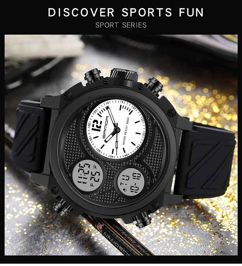 SANDA Fashion Waterproof Dual Display Multifunctional Men's Watch 3002 ...