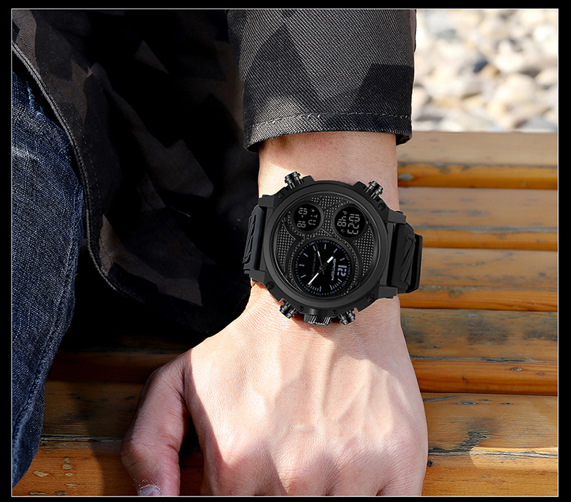 SANDA Fashion Waterproof Dual Display Multifunctional Men's Watch 3002 ...