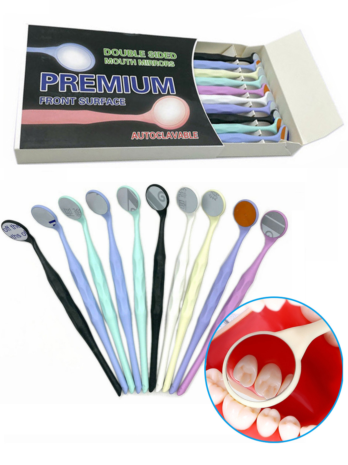 10Pc Dental Double/Single Sided Mouth Mirror Premium Front Surface ...