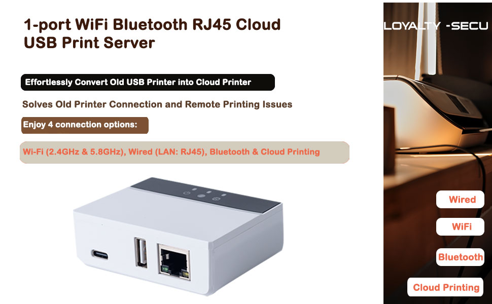 LOYALTY-SECU WiFi Bluetooth Cloud Print Server for USB Printers ...