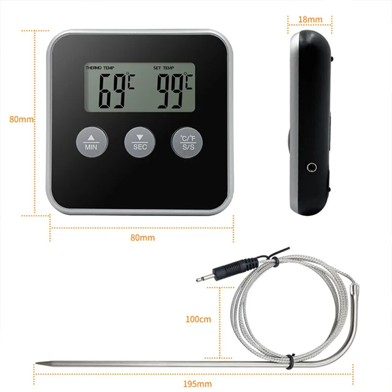 KIPRUN Digital Food Thermometer With Probe, BBQ Meat Water Oil Cooking ...