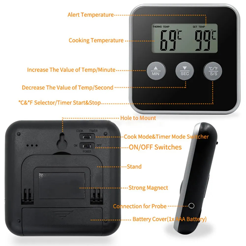 KIPRUN Digital Food Thermometer With Probe, BBQ Meat Water Oil Cooking ...