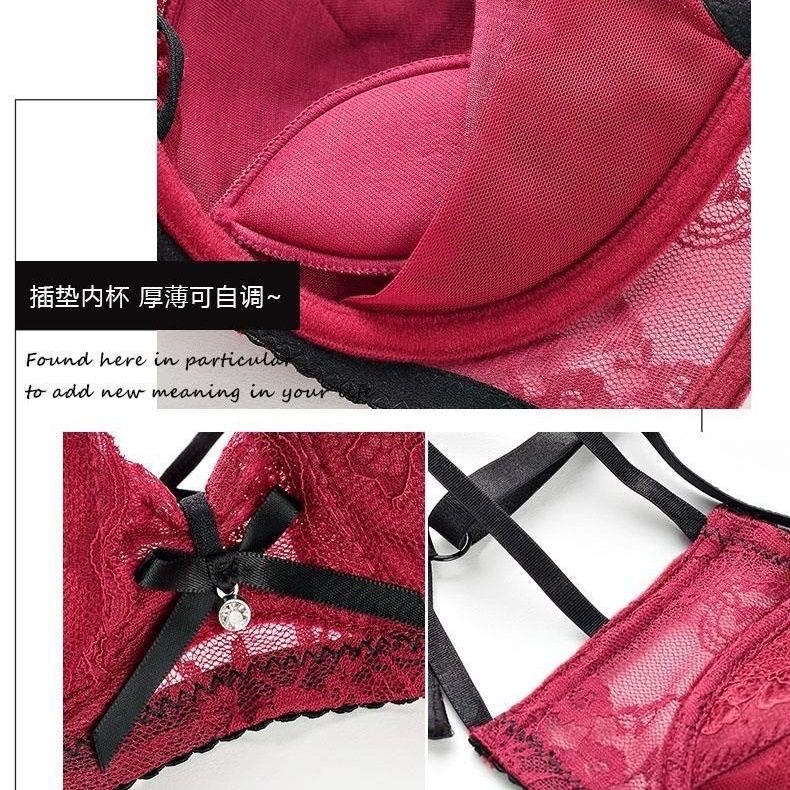 Sexy lace half cup lingerie female thin small breasts gathered push up ...
