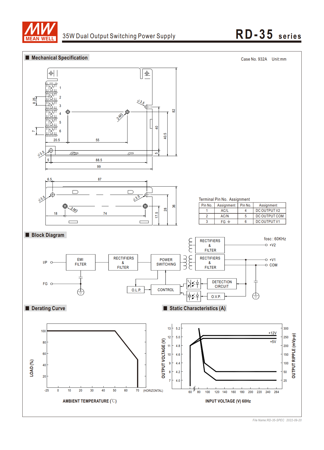 MEAN WELL RD-35A DC5V DC12V RD-35B 5V 24V Switching Power Supply ...
